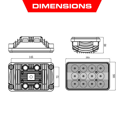Abrams 4" x 6" LED Tractor Head Light [Rectangular 60W] OEM Replacemen