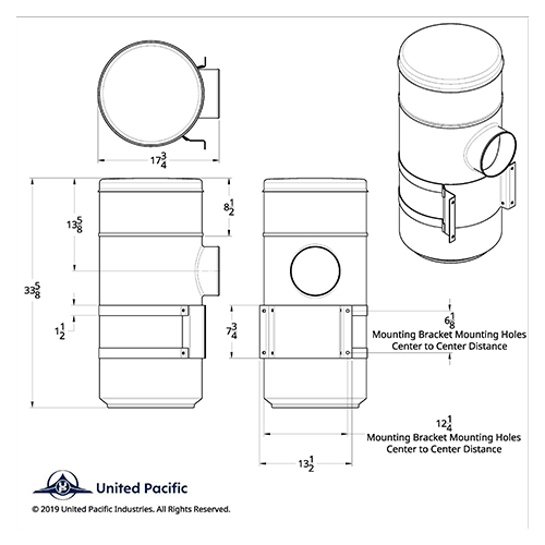 United Pacific 15" Peterbilt Stainless Air Cleaner Kit With Brackets For Pe